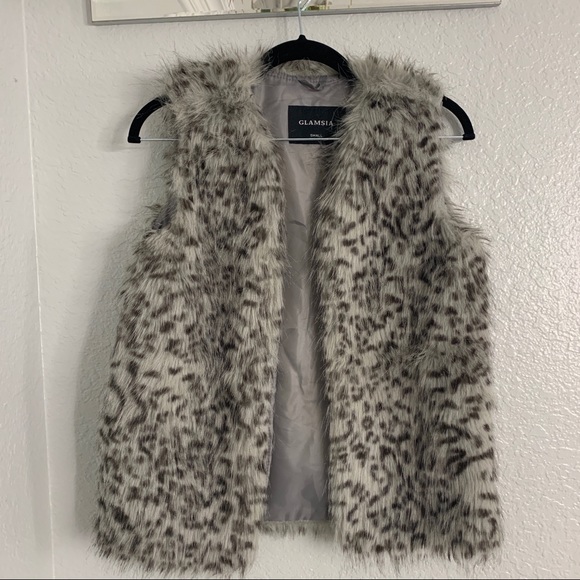 Jackets & Coats | Grey Furry Cheetah Vest | Poshmark